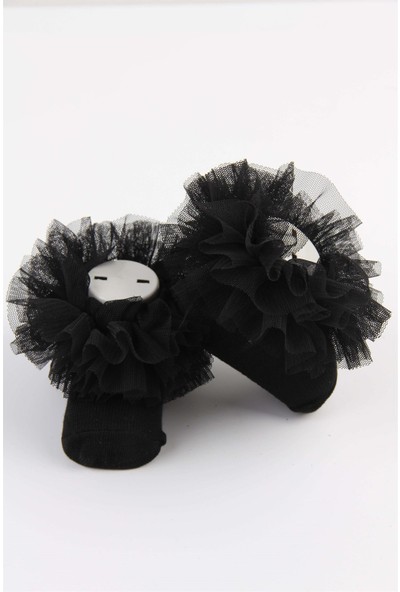 Miniropa Tüllü Siyah Kız Bebek Çorabı