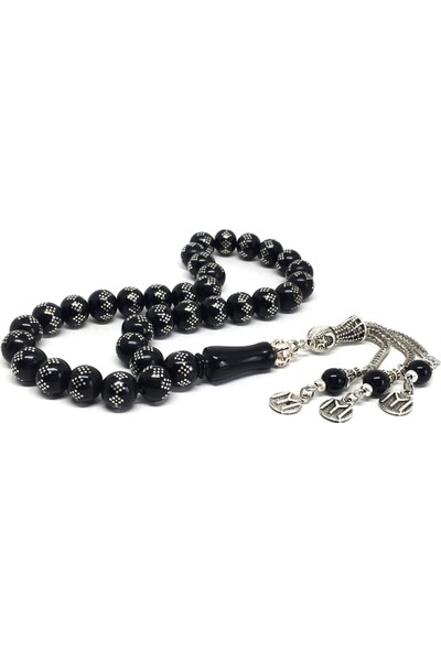 Gümüş Baklava Işlemeli Gürcistan Oltu Taşı Tesbih Gümüş Baklava Işlemeli Gürcistan Oltu Taşı Tesbih