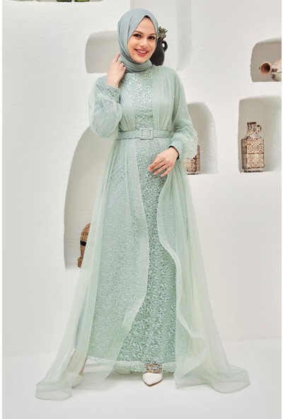 Neva Style Tesettürlü Abiye Elbise - Pul Payet Işlemeli Mint Tesettür Abiye Elbise 56291MINT Neva Style Tesettürlü Abiye Elbise - Pul Payet Işlemeli Mint Tesettür Abiye Elbise 56291MINT