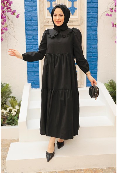 Neva Style - Bebe Yaka Siyah Tesettür Elbise 50081S Neva Style - Bebe Yaka Siyah Tesettür Elbise 50081S