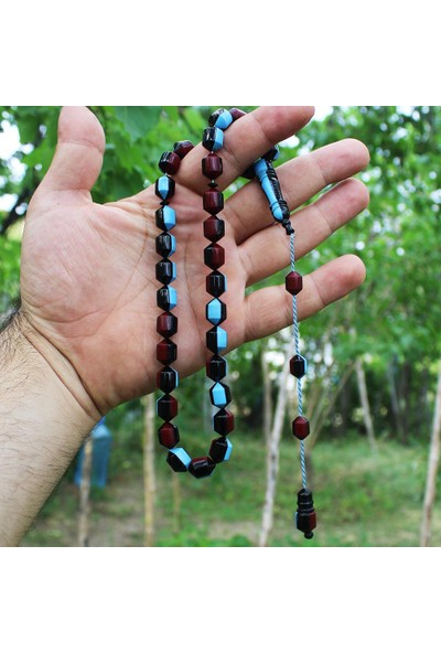 Bordo Mavi Arası Oltu Taşı Tesbih