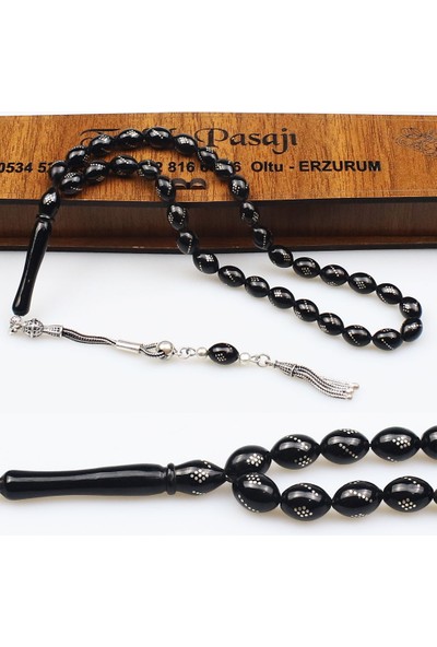 925 Ayar Gümüş Temiz Nokta Işleme Orijinal Oltu Taşı Tesb