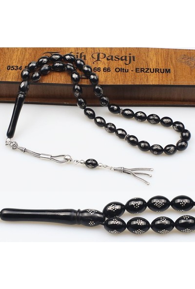 925 Ayar Gümüş Baklava Nokta Işleme Orijinal Oltu Taşı Te