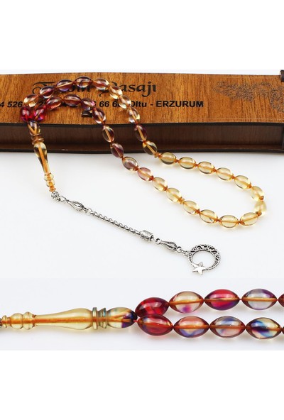 Süzme Şeffaf Ateş Kehribar Tesbih