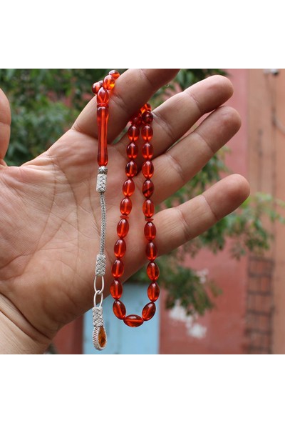 Kazaz Püsküllü Şeffaf Kırmızı Ateş Kehribar Tesbih Kazaz Püsküllü Şeffaf Kırmızı Ateş Kehribar Tesbih