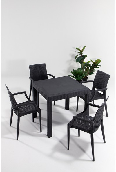 Sandalie Rattan Lüx 80X80 Bahçe&balkon&teras Masa Seti - Antrasit Sandalie Rattan Lüx 80X80 Bahçe&balkon&teras Masa Seti - Antrasit