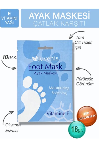 Juvenis Kozmetik Ayak Maskesi Nemlendirici ve Çatlak Karşıtı E Vitaminli Pürüzsüzleştiren Çorap Tipi Ayak Maskesi