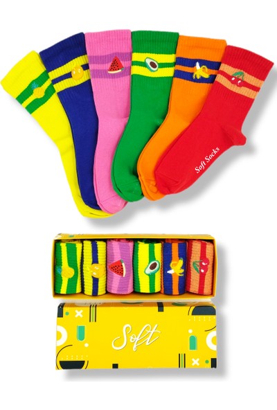 6lı Meyve Nakışlı Renkli Soket Çorap Kutusu 6lı Meyve Nakışlı Renkli Soket Çorap Kutusu