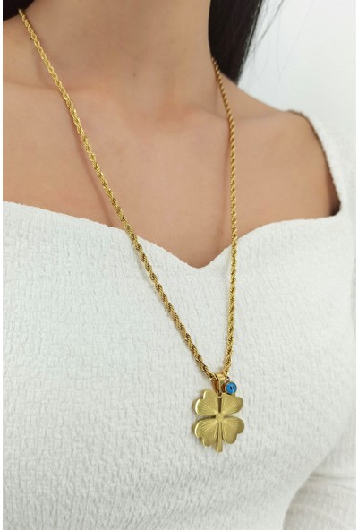 ÇLK Accessories Çelik Burgu Zincir Büyük Yonca Kolye TRKOLYE5926