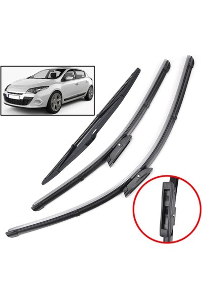 Renault Megane 3 Ön + Arka Cam Muz Silecek Takımı 2009--2015 Renault Megane 3 Ön + Arka Cam Muz Silecek Takımı 2009--2015