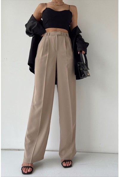 MyLove Yüksek Bel Bol Paça Pantolon Vizon