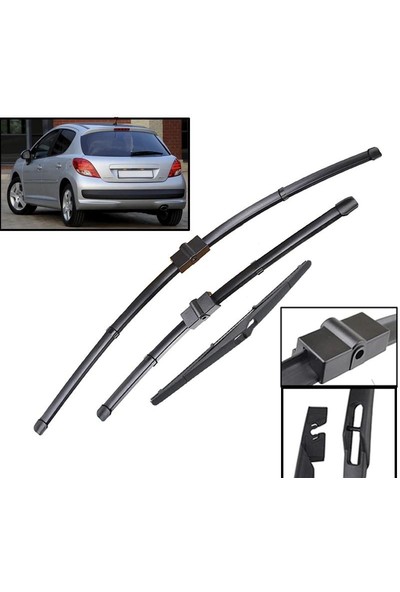 Peugeot 207 Ön + Arka Cam Muz Silecek Takımı 2007--2012 Peugeot 207 Ön + Arka Cam Muz Silecek Takımı 2007--2012