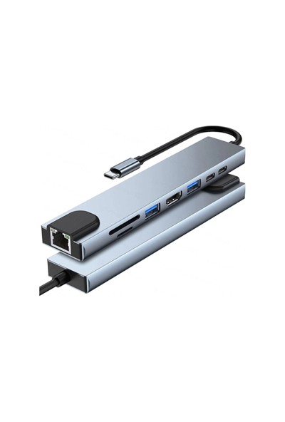 Hadra 8in1 USB Type-C Hub Port Adaptör HDMI USB Ethernet Pd Girişli Hadra 8in1 USB Type-C Hub Port Adaptör HDMI USB Ethernet Pd Girişli