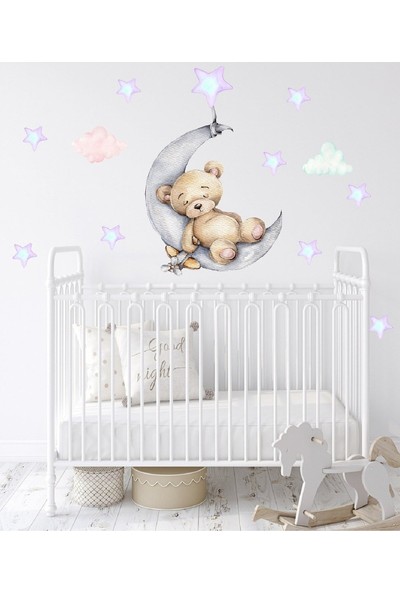 Kt Grup Uykucu Ayıcık Yıldızlar ve Bulutlar Çocuk Odası Duvar Sticker