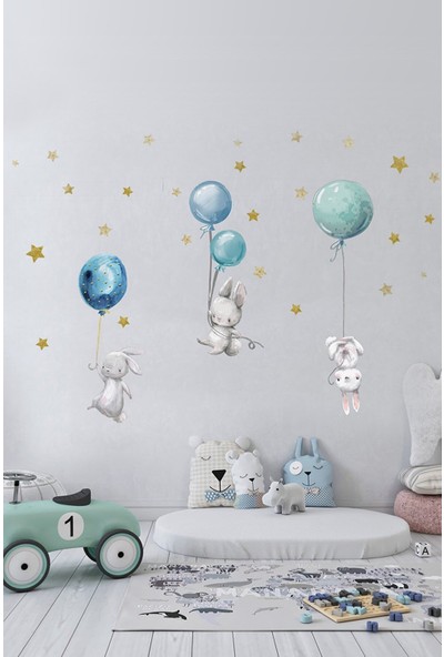 Kt Grup Sevimli Balonlu Tavşanlar ve Yıldızlar Çocuk Odası Duvar Sticker Kt Grup Sevimli Balonlu Tavşanlar ve Yıldızlar Çocuk Odası Duvar Sticker