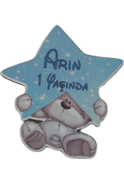Yıldızlı Ahşap Uv Baskılı Ayıcık(7*8cm)