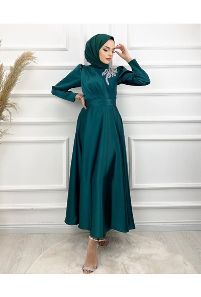 Modarima Omuz Taşlı Abiye - Zümrüt Yeşil