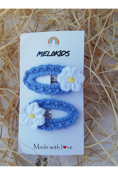 Melo Kids 2li Örgü Çiçekli Çıtçıtlı Kız Çocuk Toka Seti