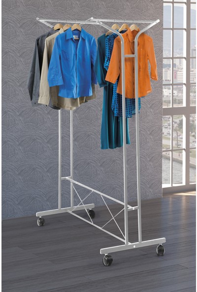 Retodesign V Konfeksiyon Ayaklı Tekerlekli Askı Beyaz