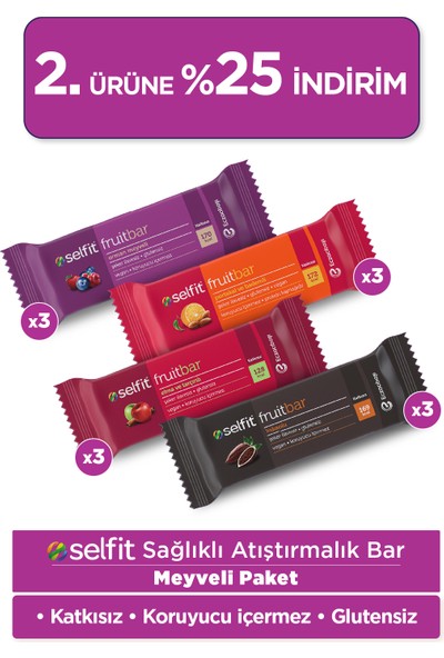 Selfit Eczacıbaşı Selfit Sağlıklı Atıştırmalık Bar Meyveli Paket x 12 Adet-Glutensiz-Vegan-Katkısız