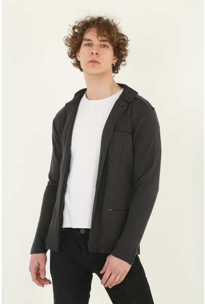 Elm Wear Regular Fit Dik Yaka Triko Ceket - Antrasit