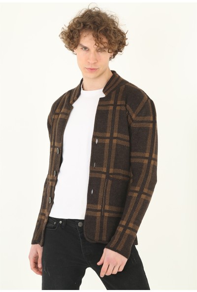 Elm Wear Regular Fit Polo Yaka Triko Ceket - Kahverengi