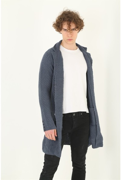 Elm Wear Cep Detaylı Uzun Hırka - Mavi/ındigo