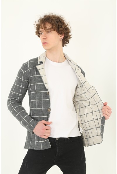 Elm Wear Regular Fit Polo Yaka Triko Ceket - Gri