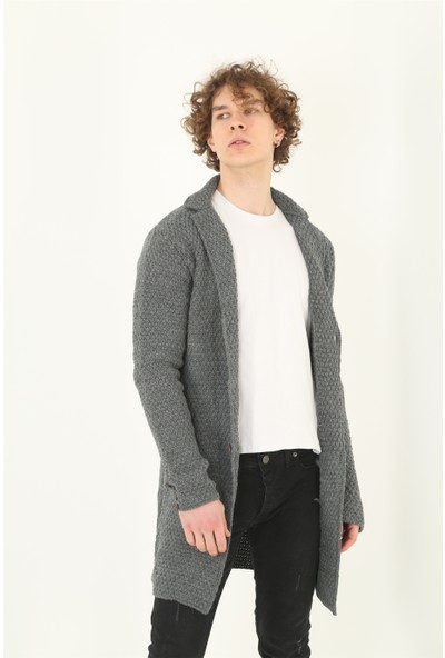 Elm Wear Cep Detaylı Uzun Hırka - Koyu Gri