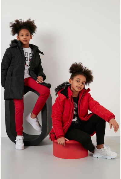 Lela Yakası Suni Kürklü Içi Peluş Astarlı Çıkarılabilir Kapüşonlu Mont Kız Çocuk Mont 5760043