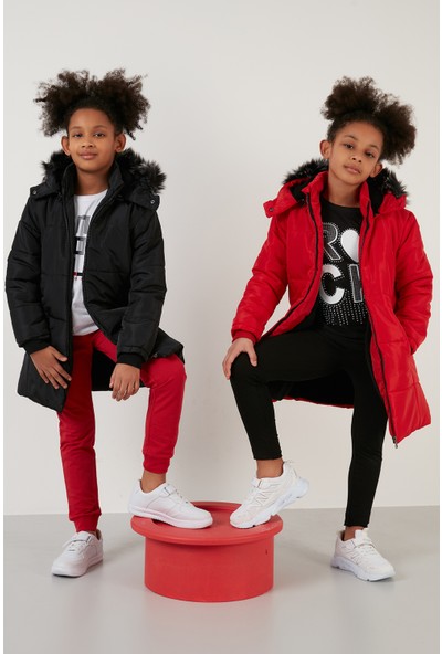 Lela Yakası Suni Kürklü Içi Peluş Astarlı Çıkarılabilir Kapüşonlu Mont Kız Çocuk Mont 5760043