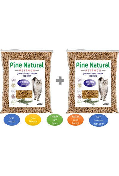 Pine Natural Çam Peleti Kedi Kumu 40LT (Çanta Hediyeli) Pine Natural Çam Peleti Kedi Kumu 40LT (Çanta Hediyeli)