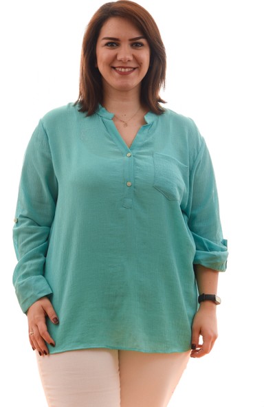 Işıltı fashion Turluaz Hakim Yaka Büyük Beden Bluz