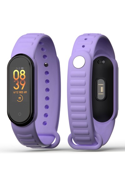 Pufwin Xiaomi Mi Band 5/6 Uyumlu Loop Desenli Silikon Kordon Metal Tokalı