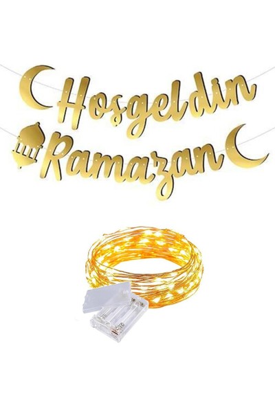 Masho Trend Gold Hoş Geldin Ramazan Banner + Peri LED - Kaligrafi Banner - Bayram Banner - Kaligrafi Ramazan Masho Trend Gold Hoş Geldin Ramazan Banner + Peri LED - Kaligrafi Banner - Bayram Banner - Kaligrafi Ramazan
