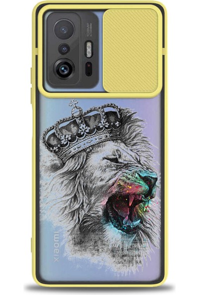 Noprin Xiaomi Mi 11T Pro Kılıf Sürgülü Kamera Korumalı Sarı Hd Baskılı Kılıf - Lion King Black