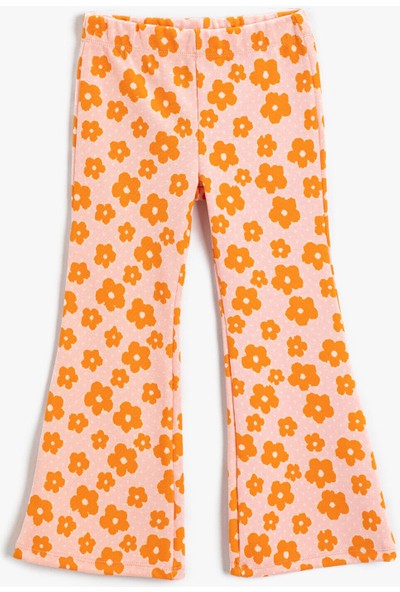 Koton Çiçek Baskılı Ispanyol Paça Pantolon Beli Lastikli