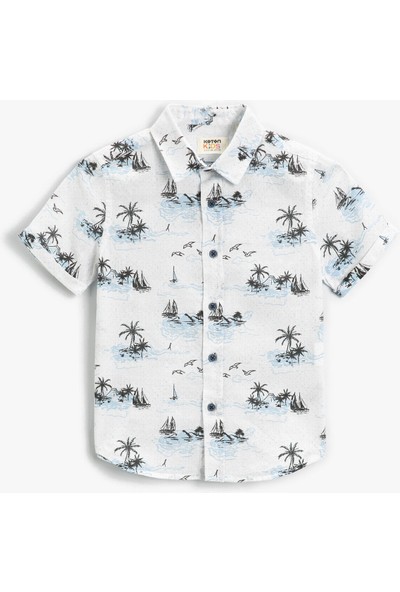 Koton Palmiye Desenli Gömlek Kısa Kollu Tek Cepli Düğmeli Pamuklu Koton Palmiye Desenli Gömlek Kısa Kollu Tek Cepli Düğmeli Pamuklu