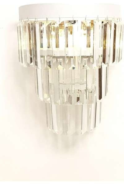 Gaziantep Avize Asya 3 Katlı Kristal Taşlı Beyaz Pilli Aplik 24X30CM