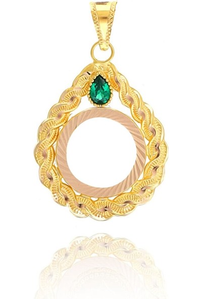 14K Yeşim Taşlı Çeyreklik Kolye Ucu