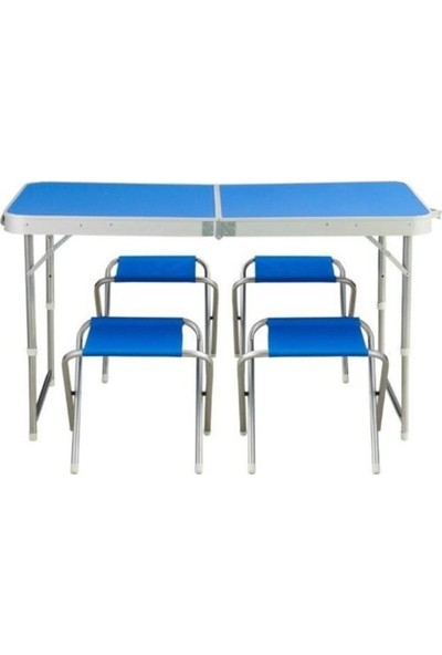 Leva House Alüminyum Kamp Masası Seti 4 Tabureli Katlanır Kamp Masası