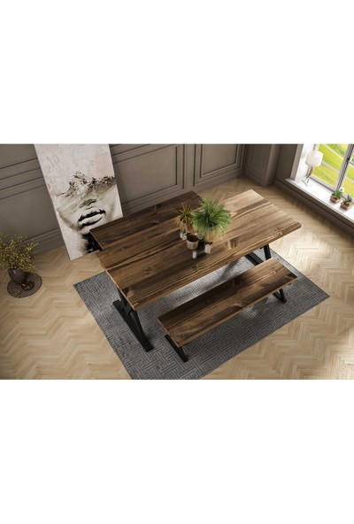 Woodesk Modi Masif Ceviz Renk 150 x 70 cm Çift Banklı Masa Takımı CPT7131-150 Woodesk Modi Masif Ceviz Renk 150 x 70 cm Çift Banklı Masa Takımı CPT7131-150