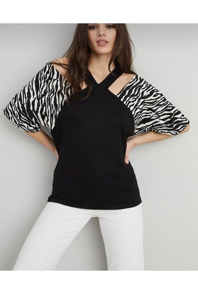 Leopar Desen Omuz Detay Efsane Bluz 2333