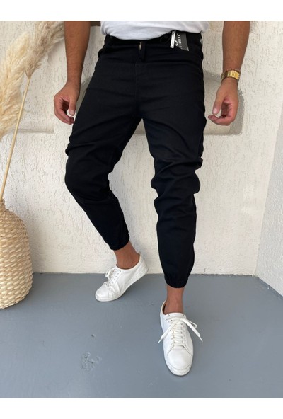 MD9686 Paça Lastikli Siyah Kot Pantolon