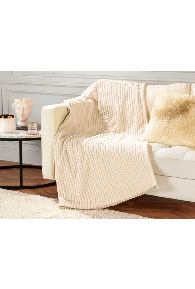 Madame Coco Emile Welsoft Çift Taraflı Emboss Battaniye - Bej - 130X170 cm Madame Coco Emile Welsoft Çift Taraflı Emboss Battaniye - Bej - 130X170 cm