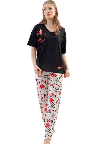 TopTrend Kadın Viskon Kısa Kol Normal Beden Siyah Pijama TopTrend Kadın Viskon Kısa Kol Normal Beden Siyah Pijama