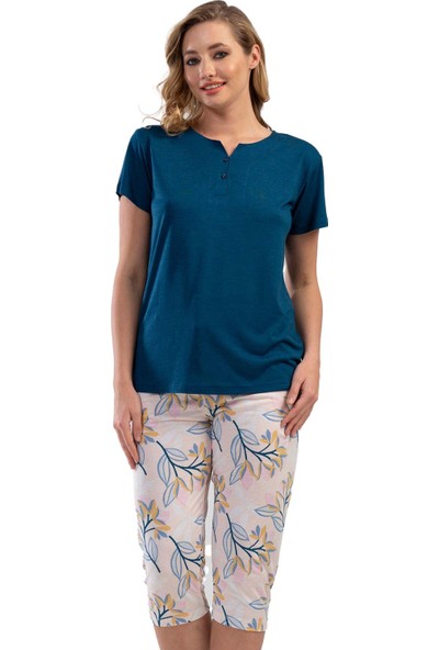 Kadın Viskon Kısa Kol Normal Beden Pembe Kapri Kadın Viskon Kısa Kol Normal Beden Pembe Kapri