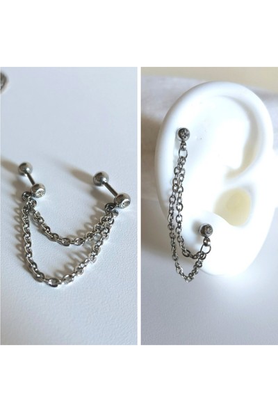 Bylin Cerrahi Çelik Çift Zincirli Piercing - 1 Takım