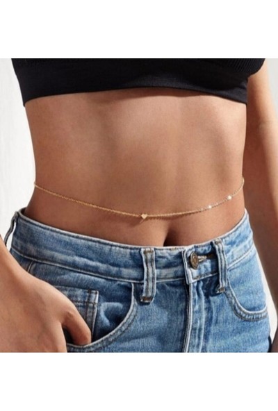 FullControl Küçük Kalp Figürlü Altın Renk Bel Zinciri ve Bel Kolyesi