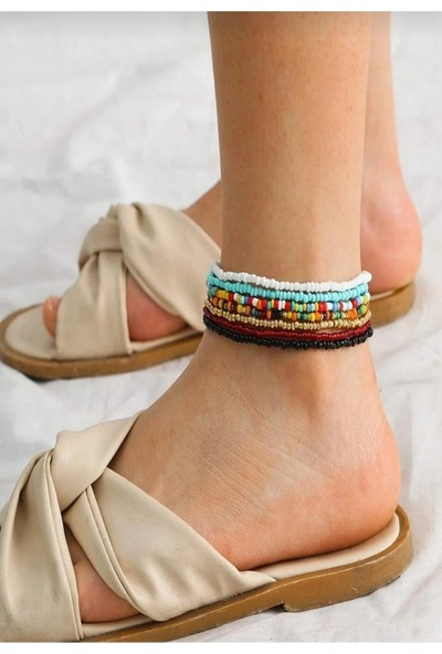 FullControl Kadın Renkli Boncuk Halhal Seti FullControl Kadın Renkli Boncuk Halhal Seti